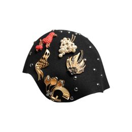 Dolce & Gabbana Schwarzer Woll-Multicolor-beschm&uuml;ckter Cloche-Hut
