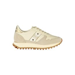 Blauer Beigefarbene Leder Sneakers f&uuml;r Frauen