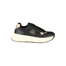 Blauer Schwarze Leder Damen Sneaker