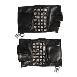 Dolce & Gabbana Schwarze Leder Nieten Fingerlose Hand-Mitten Herrenhandschuhe