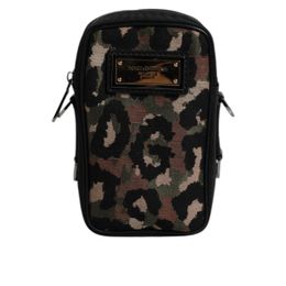 Dolce & Gabbana Mehrfarbige Leoparden-Jacquard-Logo-Plakette Nackenband-Tasche