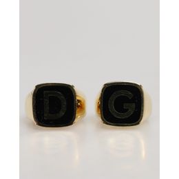 Dolce & Gabbana Goldfarbene Echtmessing Schwarze Emaille 'DG' Verstellbare Ringe