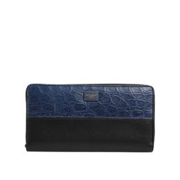 Dolce & Gabbana Schwarze Blaue Exotische Leder Herren Continental Clutch Geldb&ouml;rse