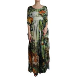 Dolce & Gabbana Bedrucktes Seiden-Kaftan-Kleid mit Dschungelmotiv Maxi-Kleid