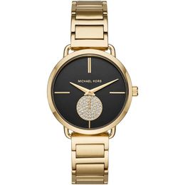 Michael Kors Portia MK3788 Damen 36,5 mm Gold Edelstahl Armbanduhr mit schwarzem Ziffernblatt