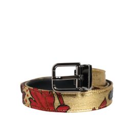 Dolce & Gabbana Dolce & Gabbana Gold Floral Jacquard G&uuml;rtel mit silberner Metall-Schnalle