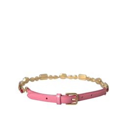 Dolce & Gabbana Dolce & Gabbana Pink Leder G&uuml;rtel mit Kristallkettenverzierung