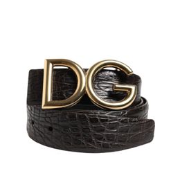 Dolce & Gabbana Dolce & Gabbana Schwarzer Exotischer Leder-G&uuml;rtel mit DG-Logo-Schnalle