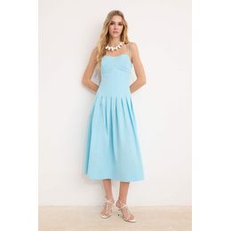 Damen marineblaues, flaches, &auml;rmelloses Midi-Kleid im Skater-Stil f&uuml;r Freizeit und Alltag