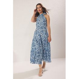 Damen-Maxikleid in Marineblau mit Paisley-Muster, &auml;rmellos, l&auml;ssig/alltagstauglich
