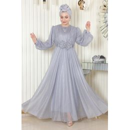Perlen Detailed Drapiert Glitzernd Abendkleid Grau