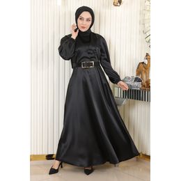 Mit G&uuml;rtel Satin Abendkleid Schwarz