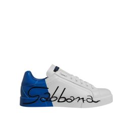 Dolce & Gabbana Dolce & Gabbana Wei&szlig;e Blaue Leder Logo Niedrigschnitt Sneaker Schuhe