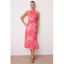 Rosa Abstrakt Midi-Kleid f&uuml;r Damen, &auml;rmellos, elegant/f&uuml;r den Abend