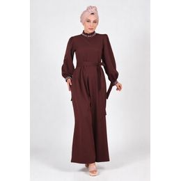 Perlen Detailed Jumpsuit-Kleid Braun