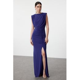 Damen Blau Unifarben Maxi Langes Abschlussball-/Abendkleid, figurbetont