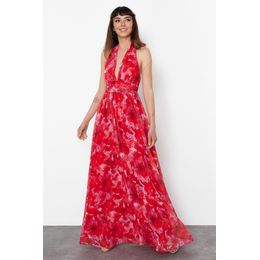 Damen-Abendkleid mit Blumenmuster, Standard-Spaghettitr&auml;gern, schmaler Passform, geeignet f&uuml;r Abschlussball und Abiball