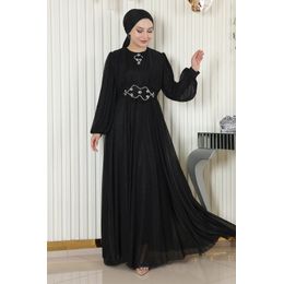 Perlen Detailed Drapiert Glitzernd Abendkleid Schwarz