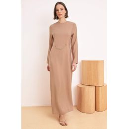 Braunes, flaches, langes, l&auml;ssiges/alltagstaugliches A-Linien-Hijab-Kleid f&uuml;r Damen