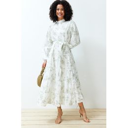 Langes, gebl&uuml;mtes, l&auml;ssiges, normal geschnittenes, modisches Kleid f&uuml;r Damen