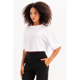 JUSTEVER Damen-T-Shirt aus 100 % Baumwolle mit kurzem Schnitt und Rundhalsausschnitt, wei&szlig; - Maia