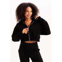 JUSTEVER Crop-Hoodie mit Rei&szlig;verschluss, K&auml;ngurutasche und erh&ouml;htem Bund, Schwarz, Damen-Sweatshirt - Lumen