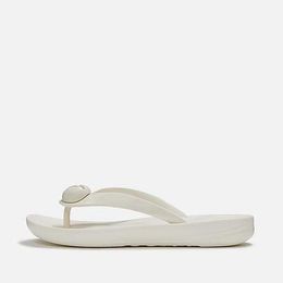 fitflop Iqushion Gl&auml;nzender Knopf Damen Creme Flip-Flops