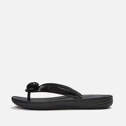 fitflop Iqushion Gl&auml;nzender Knopf Damen Schwarz Flip-Flops