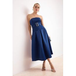 Damen marineblaues, flaches, &auml;rmelloses Midi-Kleid im schicken/Nacht-Skater-Stil