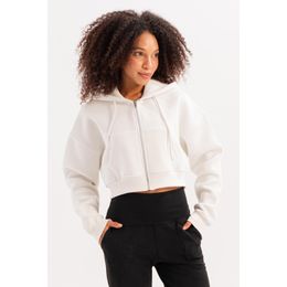 JUSTEVER Crop-Hoodie mit Rei&szlig;verschluss, K&auml;ngurutasche und erh&ouml;htem Saum, Ecru, Damen-Sweatshirt - Lumen
