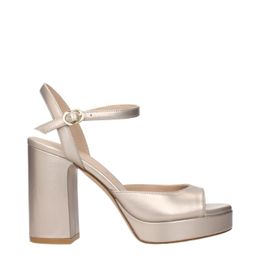 Stuart Weitzman Beige Leder Plateau-Sandaletten