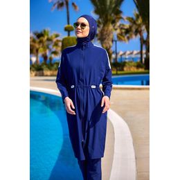 Marineblaues Burkini-Set mit vollst&auml;ndiger Abdeckung und bescheidener Badebekleidung