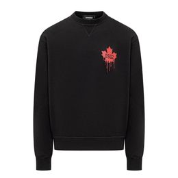Dsquared2 Schwarzes Sweatshirt Mit Rotem Ahornblatt-logo