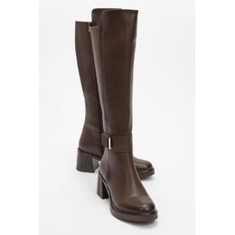 Moreni Elastischer Stiefel mit Schnalle, Blockabsatz & kniehohem Schaft
