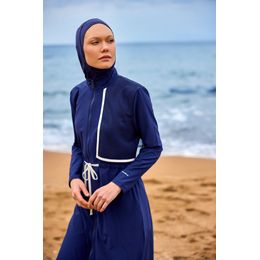 Marineblaues Burkini-Set mit vollst&auml;ndiger Abdeckung und bescheidener Badebekleidung