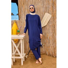 Marineblaues Burkini-Set mit vollst&auml;ndiger Abdeckung und bescheidener Badebekleidung