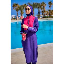 Lila Burkini-Set mit vollst&auml;ndiger Abdeckung und schlichter Bademode