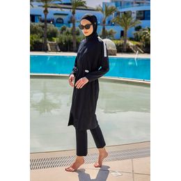 Schwarzes Burkini-Set mit vollst&auml;ndiger Abdeckung und bescheidener Badebekleidung