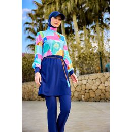 Marineblaues Burkini-Set mit vollst&auml;ndiger Abdeckung f&uuml;r islamische Badebekleidung