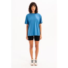 JUSTEVER Damen-T-Shirt aus 100 % Baumwolle, Oversize-Passform, Rundhalsausschnitt, Blau - Halo