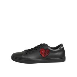 Dolce & Gabbana Dolce & Gabbana Schwarze Leder Sneakers mit Kristallherz