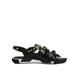 Dolce & Gabbana Dolce & Gabbana Schwarze Leder Nieten Slides Sandalen Schuhe