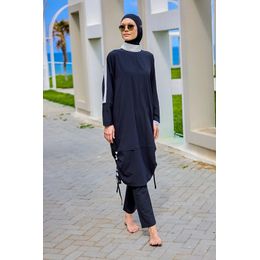 Schwarzes Burkini-Set mit vollst&auml;ndiger Abdeckung und bescheidener Badebekleidung