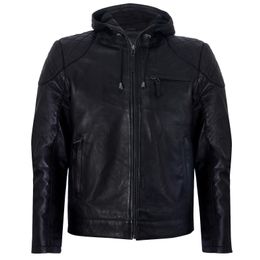 Bomber-Bikerjacke aus Leder mit Kapuze und Rei&szlig;verschluss