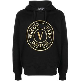 Versace Jeans Schwarzes Baumwoll-Logo Details Hoodie Sweatshirt