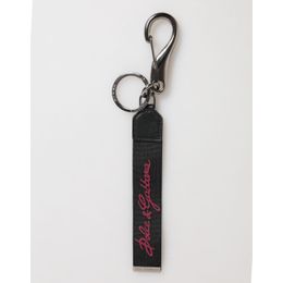 Dolce & Gabbana Schwarzer Burgunder Polyester DG Logo M&auml;nner Schl&uuml;sselanh&auml;nger Schl&uuml;sselring