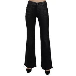 John Galliano Schwarze Gewaschene Hohe Taille Ausgestellte Denim Freizeitjeans