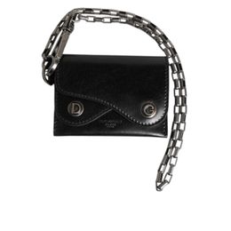 Dolce & Gabbana Dolce & Gabbana Schwarze Cavallo Leder Geldb&ouml;rse Kette Snap Bifold Kartenhalter