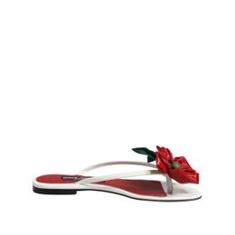 Dolce & Gabbana Dolce & Gabbana Rote Wei&szlig;e KEIRA Blumen Leder Sandalen Schuhe