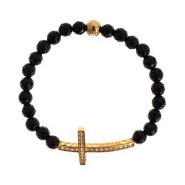 Nialaya Achatstein Gold CZ Kreuz 925 Silberarmband